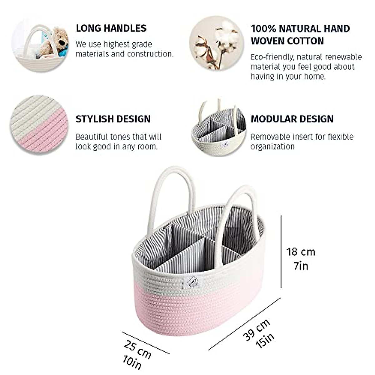 OrganiHaus Pink Diaper Caddy Organizer, Nursery Baskets, Baby Baskets for Storage, Baby Diaper Caddy Organizer for Changing Table, Car Diaper Caddy for Baby Girl and Boy, Baby Shower Basket