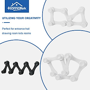 HOMOTEK Adhesive Accordion Wall Hanger Coat Hook Rack, Expandable Bathroom Towel Rack, Plastic Hanging Wall Mounted with 8 Hooks for Hats, Coat, Mugs, Scarf, Jewelry Storage,White