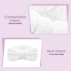 Molain Spa Headband, Bowknot Hair Bands Makeup Headbands Women Coral Fleece Elastic Headband Washing Face Hair Wrap for Washing Face Shower Sports Beauty Skincare (White)