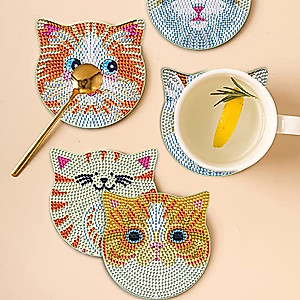 MVVMTOP 6 Pcs Diamond Painting Coasters with Dimensional Holder, DIY Non-Slip Cat Coaster Diamond Art Kits for Beginners, Kids and Adults Craft Supplies