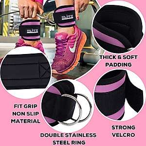Elite Athletics Barbell Squat Pad for Women & Pair of Gym Ankle Straps for Cable Machines with Secure Straps & Carry Bag - Pink Hip Thrust Foam Squat Bar - Thick Foam Cushion