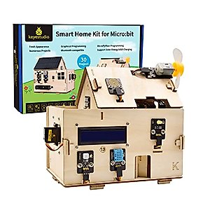 KEYESTUDIO Microbit Smart Home Starter Kit for BBC Micro:bit V2 (Without Micro:bit), MakeCode Blocks & Python Code|Tutorial Guide|Remote Control APP| Solar & Micro USB Charge|RGB, LCD for Kids Coding