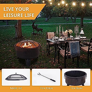 Fire Pit, Portable Firepits for Outside Patio, Outdoor Wood Burning Fire Pits 26" Small Round Steel Fireplace Clearance for Backyard Garden Bonfire Camping…