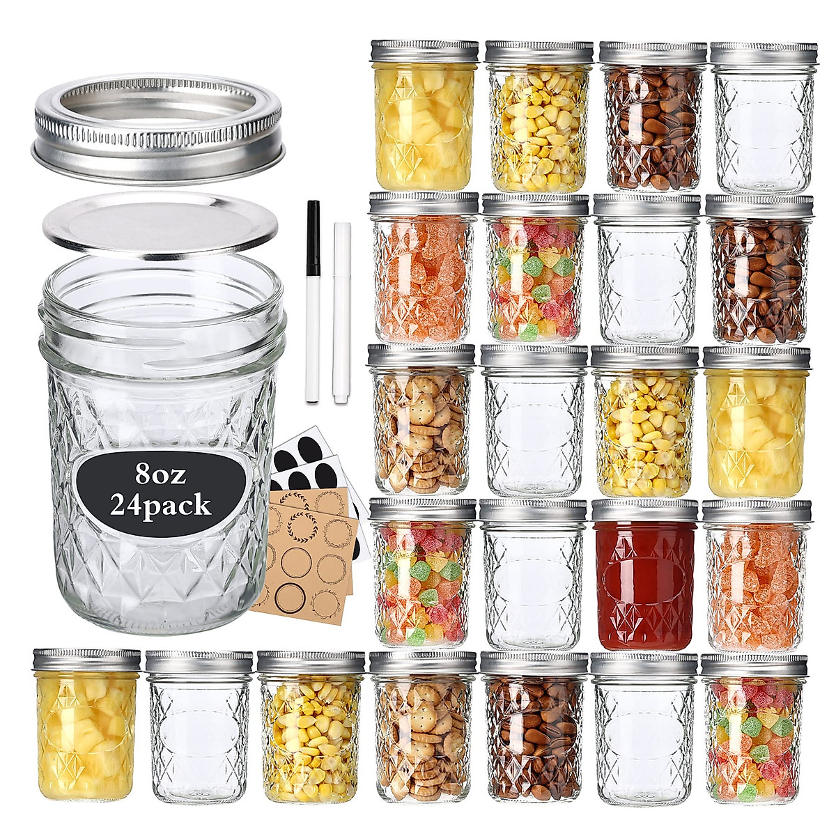 Cozcty 24 Pack 8 oz Mason Jars with Lids and Bands, Small Regular Mouth Glass Canning jars with Airtight Lids, Jelly Jars, Jam Jars, Ideal for Canning, Preserving, Honey, Wedding Favors, Shower Favors