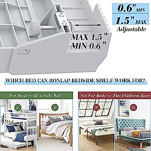 Ronlap Folding Bedside Shelf, Bunk Bed Shelf Organizer for Top Bunk Clip On Nightstand Plastic Bedside Shelf Tray for College Dorm Kids with Cupholder Hooks Hanging Cup, Small Size with Drawer, Grey