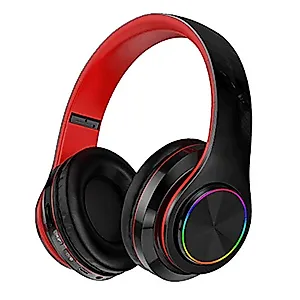Amazing 7 LED Bluetooth Headphones with 8Hours Playtime, Wireless Headsets Over Ear, Hi-Fi Stereo, Multi-Colored Breathing Led, Built-in Mic, Snug Fit Earphones for Game Video DJ (Black Red)