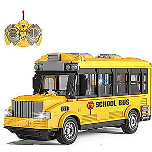 KNACKTOYZ RC School Bus - Remote Control Car Vehicles, 2.4G Opening Doors City Bus Toy Classic Baby Bus, Remote Control Car with LED Lights School Bus Toy, Gift for Children Kids Boys Girls Age 3-6
