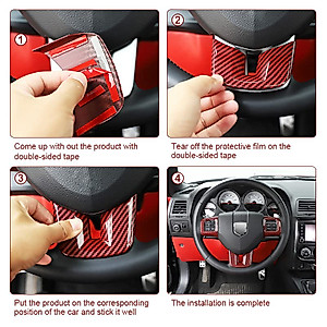 Linskip Steering Wheel Trim Compatible with Dodge Journey 2013-2022 & Charger/Challenger/Durango/Dart 2009-2014, Steering Wheel Cover for Journey Interior Accessories 3Pcs(Red Carbon Fiber)