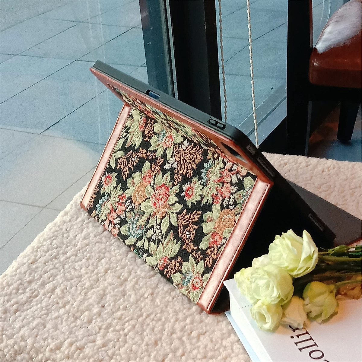 ManZePai Handmade Vintage Fabric Case with Pencil Holder for iPad Air 11/13 Inch 2024/for iPad Pro 11 Inch 12.9 Inch/for iPad Air 4th 5th Gen/for iPad 7th 8th 9th 10th Gen/Mini 6,Apple Pencil Charging