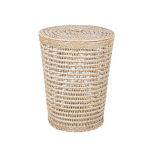 Cambria Rattan Laundry Hamper with Liner, White-Wash