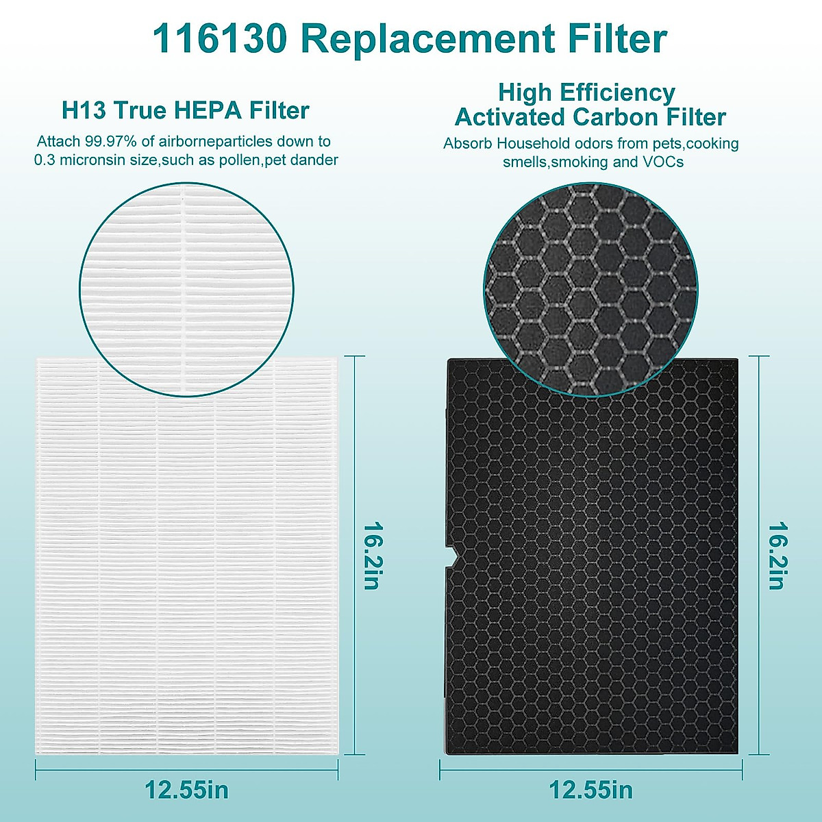 116130 Replacement Filter, 5500-2 Air Puri-fier Replacement Filter Compatible with winix 5500-2, AM80 Air Puri-fier, 2 Pack Filters and Activated Carbon Pre-Filters.
