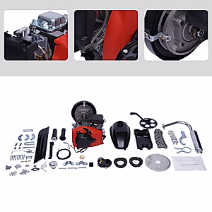 Motorized Bicycle Kit 49CC 4-Stroke Gas Petrol Bike Engine Air-Cooled System Single Cylinder Belt Drive Scooter Engine Conversion Kit for Normal 28” V Frame Bike and 26” ATV Bike (Belt type)