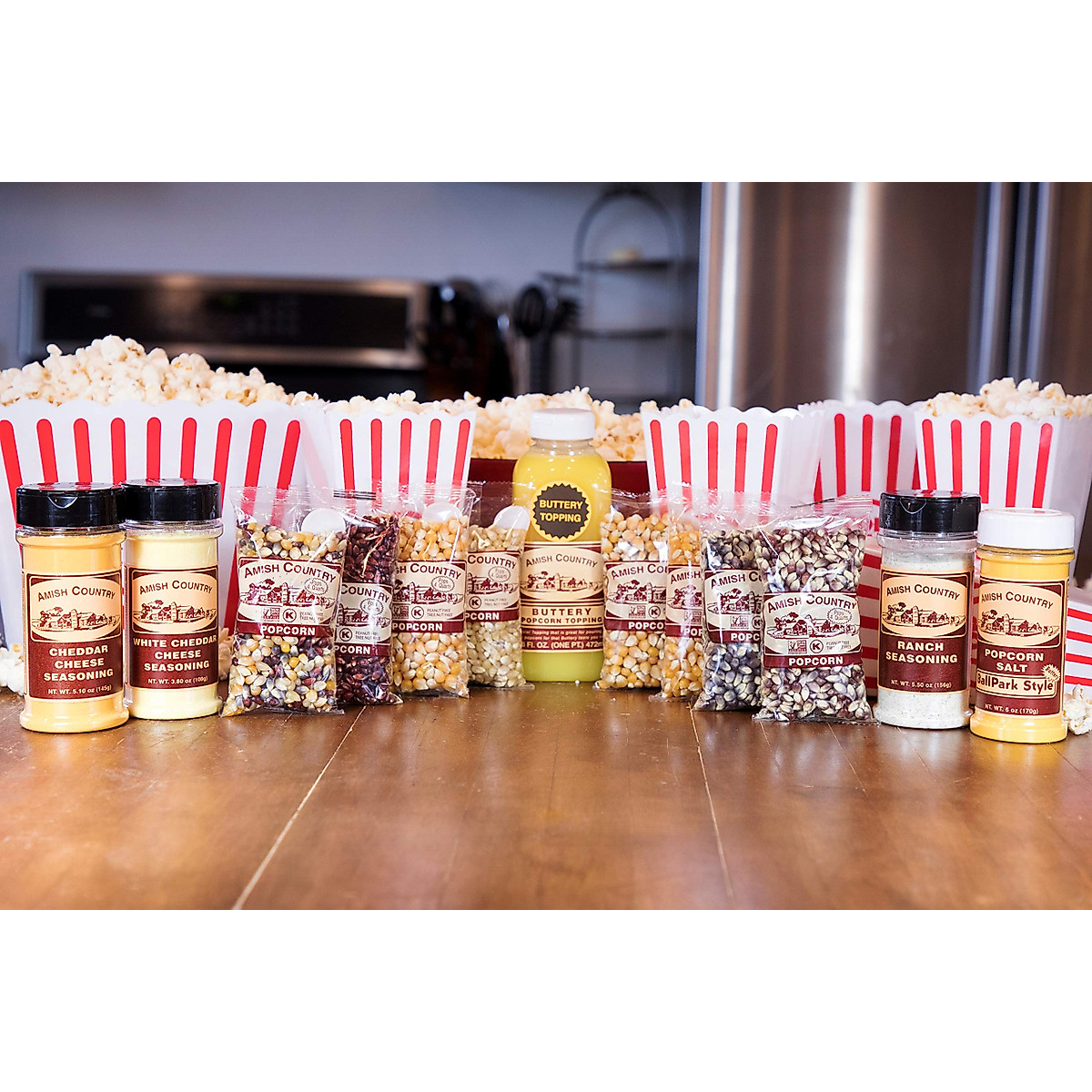 Amish Country Popcorn | 8-4 oz Bags | Air Pop Variety Sampler | Popcorn Kernels and Variety Topping Bundle | Old Fashioned, Non-GMO and Gluten Free