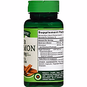 Nature's Truth Super Cinnamon Plus Biotin & Chromium Quick Release Capsules - 60 ct, Pack of 2