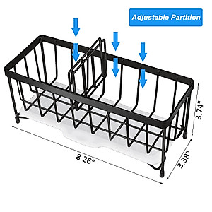 RedCall Dish Sponge Holder for Kitchen Sink,304 Stainless Steel Sink Sponge Holder, Kitchen Sink Caddy Organizer Countertop Soap Dispenser Brush Tray with Adjustable Partition