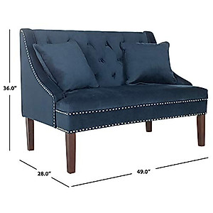 Safavieh Home Collection Zoey Navy Blue and Espresso Velvet Settee