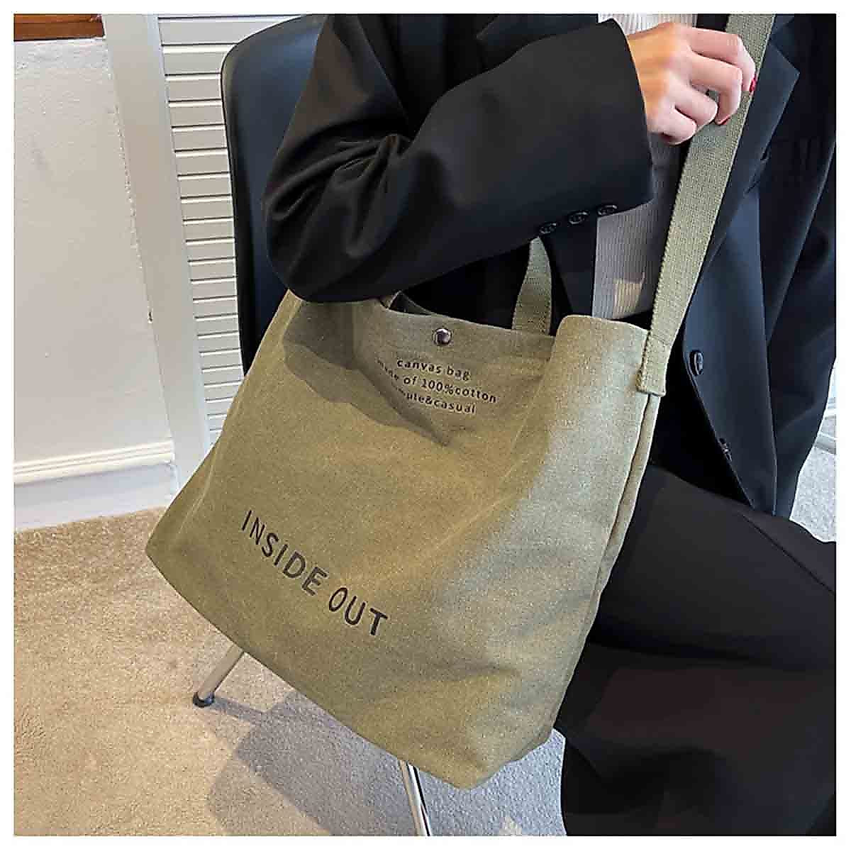 Women's Tote handbag Canvas shoulder bag Large canvas handbag Fashion retro letter handbag (green)