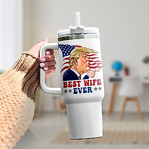 9GIFT4YOU Trump Best Wife Ever Tumbler 40 Oz With Handle, Lid and Straw - American Insulated Cup for Hot and Cold Drinks