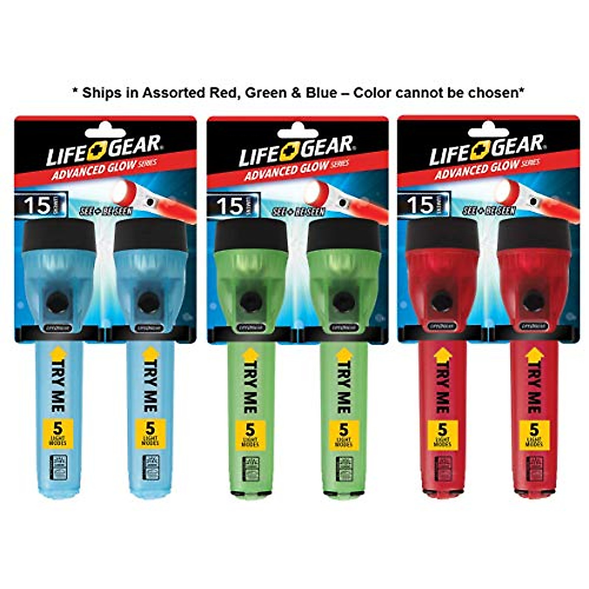 Life Gear 2PK Glow Mini Flashlight with Safety Glow Handle In Assorted Colors (TG12-60531-RGB)