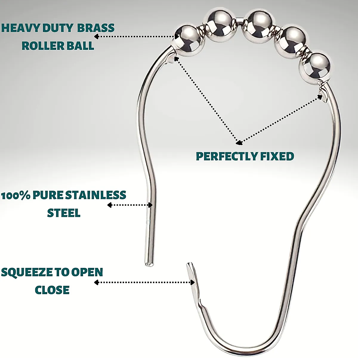 Shower Curtain Hooks - Set of 12 Shower Curtain Rings- Rust Resistant Shower Curtain Rings Stainless Steel Curtain Rings for Bathroom Shower Rod Hangers Silver