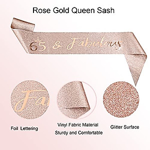 65th Birthday Decorations for Women，Rose Gold 65 Birthday Crown Tiara ，Cake Topper, Birthday Sash with Peal Pin and Birthday Candles Kit,65th Birthday Gifts for Women