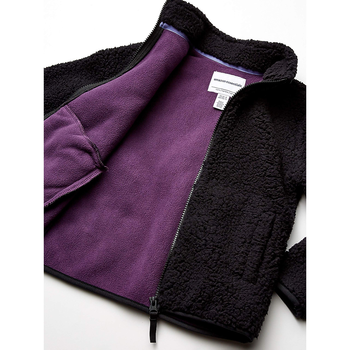 Amazon Essentials Girls' Sherpa Fleece Full-Zip Jacket, Black, Medium