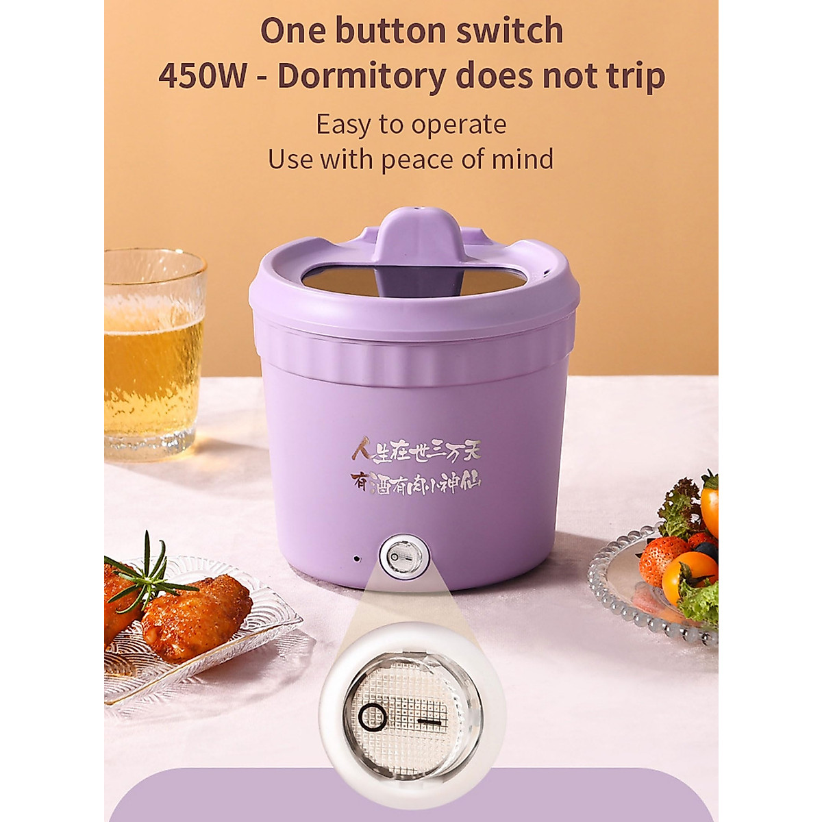 Mini Electric Cooker, Multifunctional Small Pot, Versatile Electric Hot Pot, 1.2L Multi Cooker Pan With Lid & Phone Holder,Portable Ramen Pot Cooker for Small Household Hot Pot (Purple)