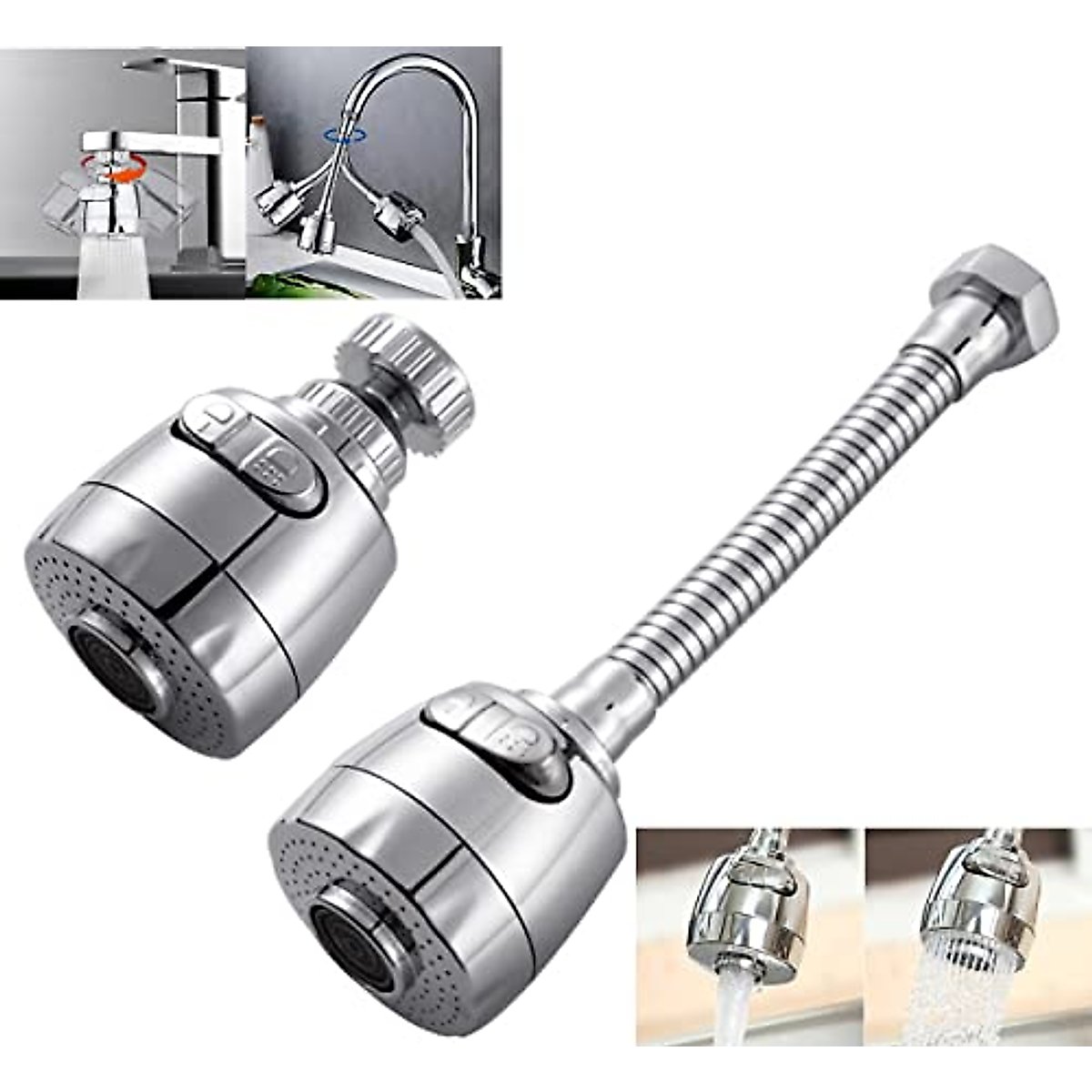 Furiencindy 2 faucet sprayer attachment, rotatable 360° faucet, with removable hose adapter attachment,splash-proof extension faucet, booster shower and water saving device, with two adjustment modes.