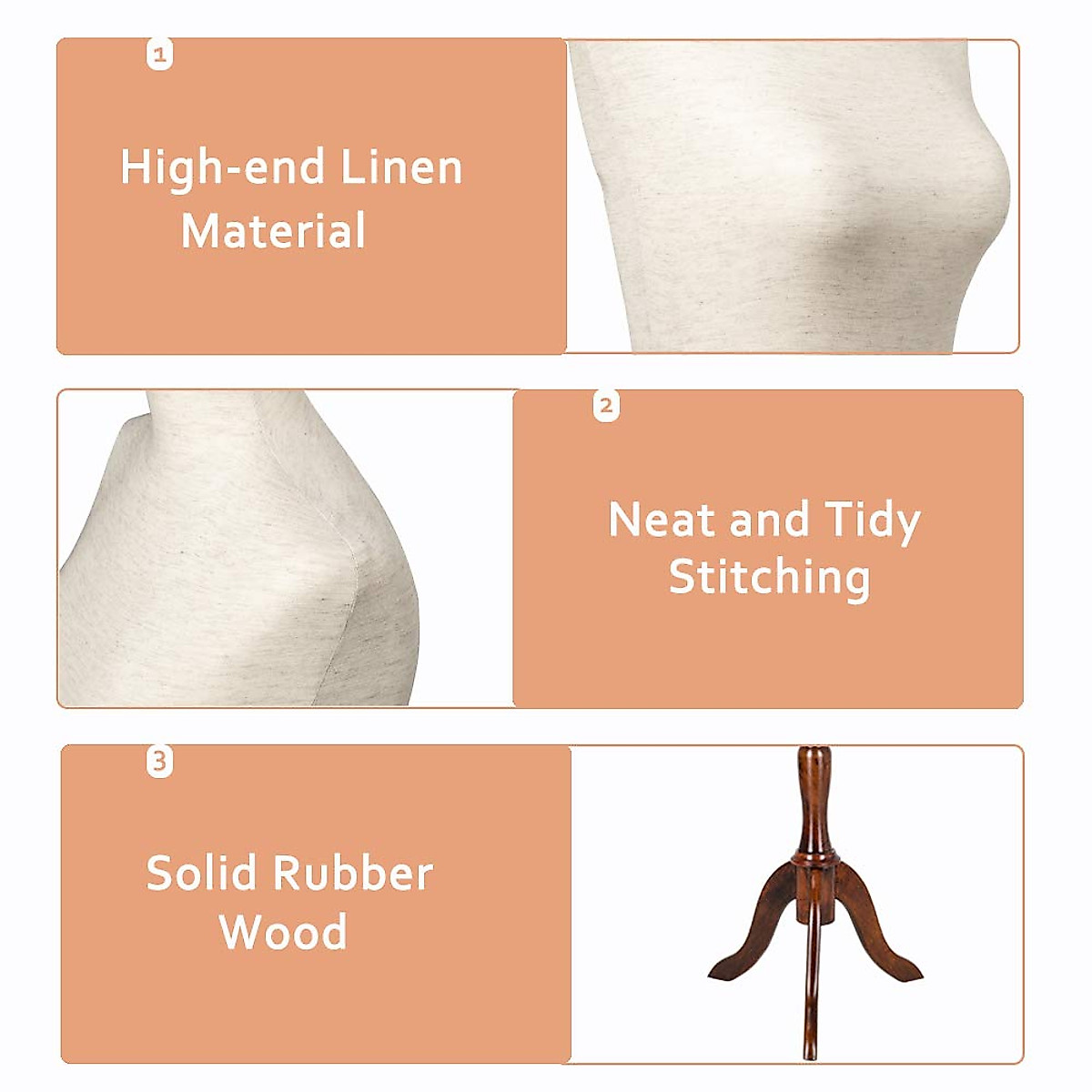 Bonnlo Upgraded Female Dress Form, Mannequin Torse Body with Adjustable Rubber Wood Stand for Dress Jewelry Display (White, 6-8)