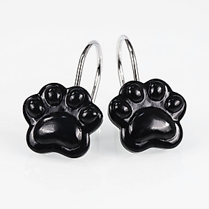 Grey Shower Curtain & Black Paw Hooks - 72x72 Waterproof Washable Linen Style Fabric Shower Curtain - 12 PCS Rust Proof Metal Shower Curtain Rings (2 Item Bundle)