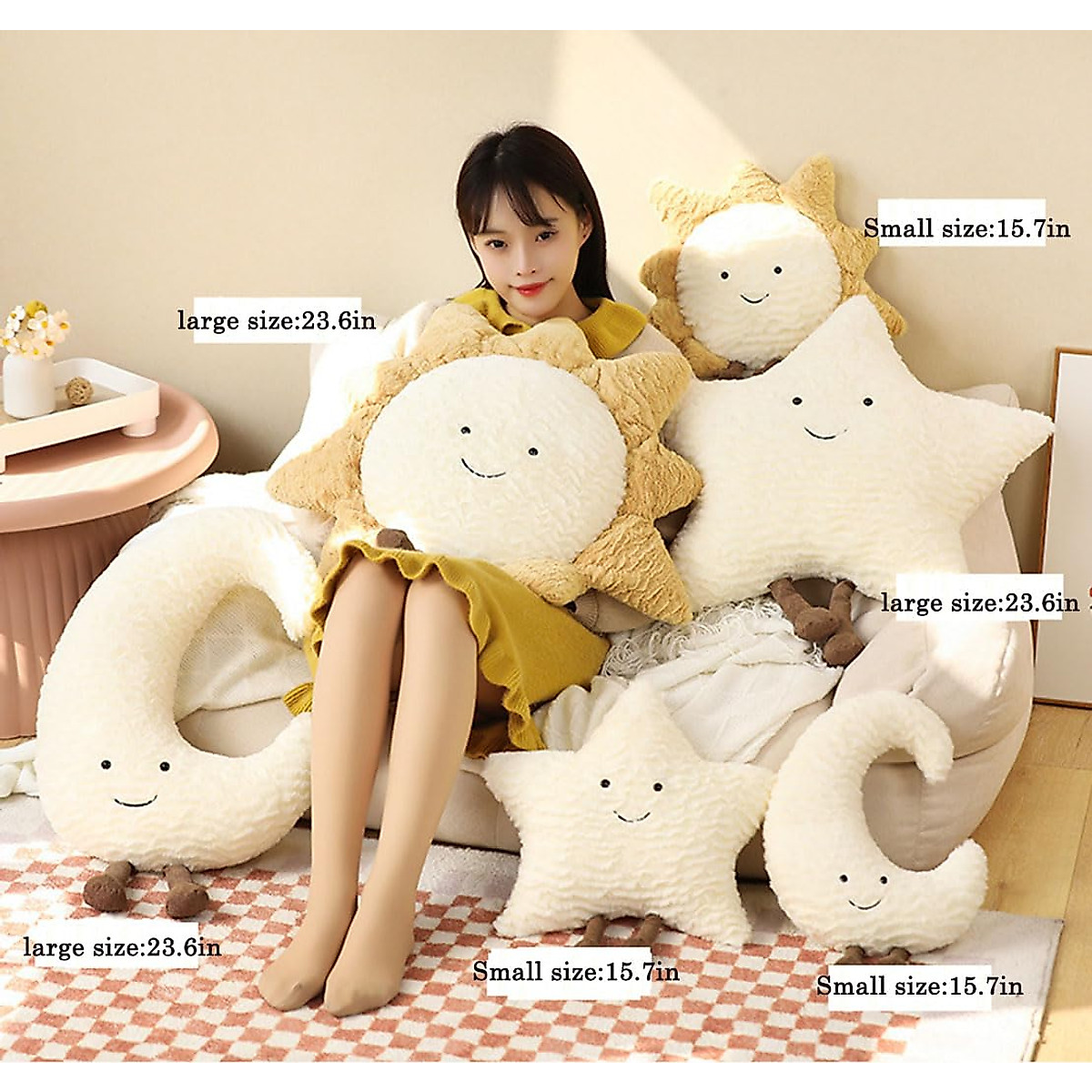 Maxpetus Comfortable Sun Throw Pillow Stars Moon Sofa Cushion Lovely Exquisite Cushion (15.7in, Star)