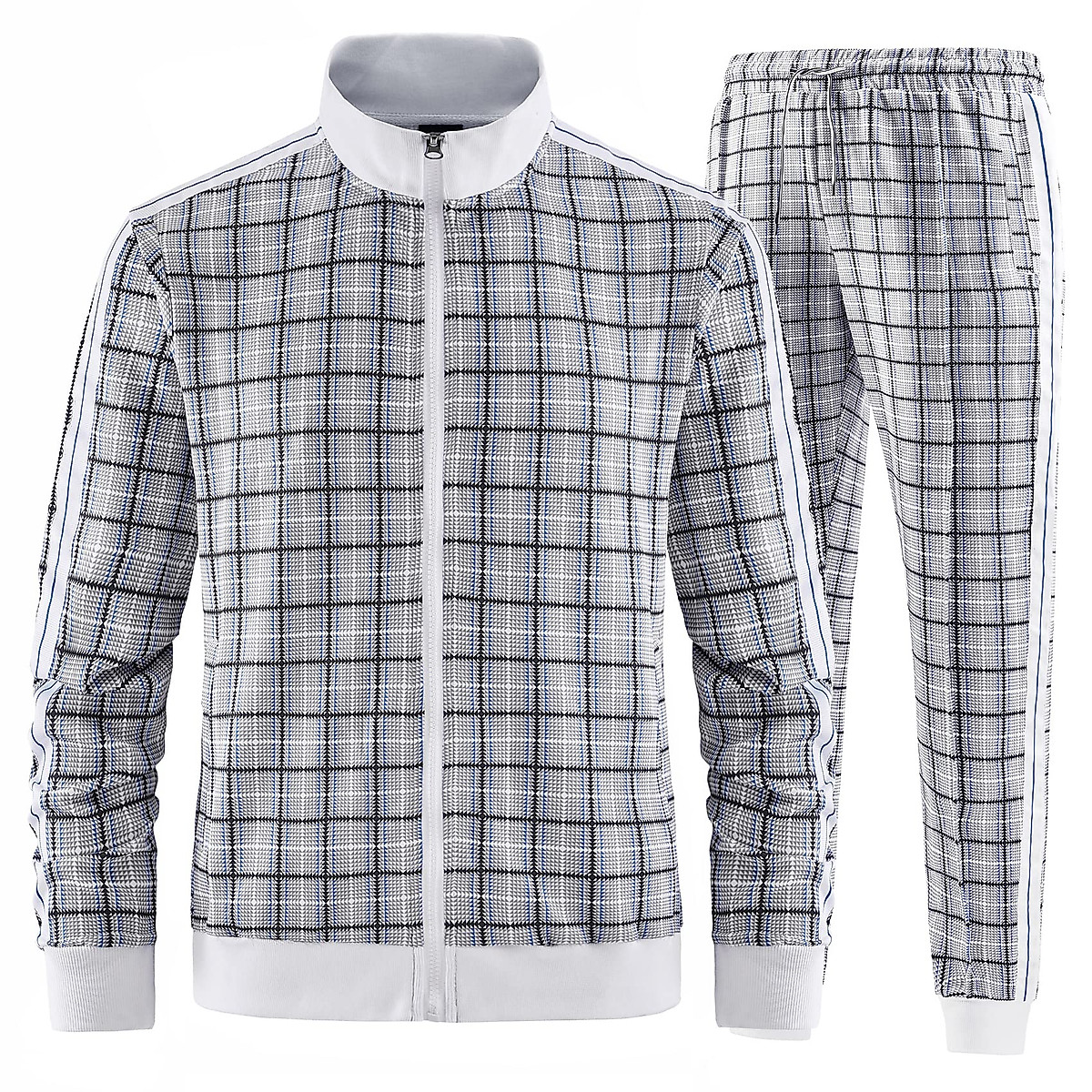 W JIANWANG Track Jogging Suits for Men Set Running Sweatsuits 2 Piece Casual Tracksuits Joggers Outfits Workout Sports Jacket and Pants 2101 Black XXL