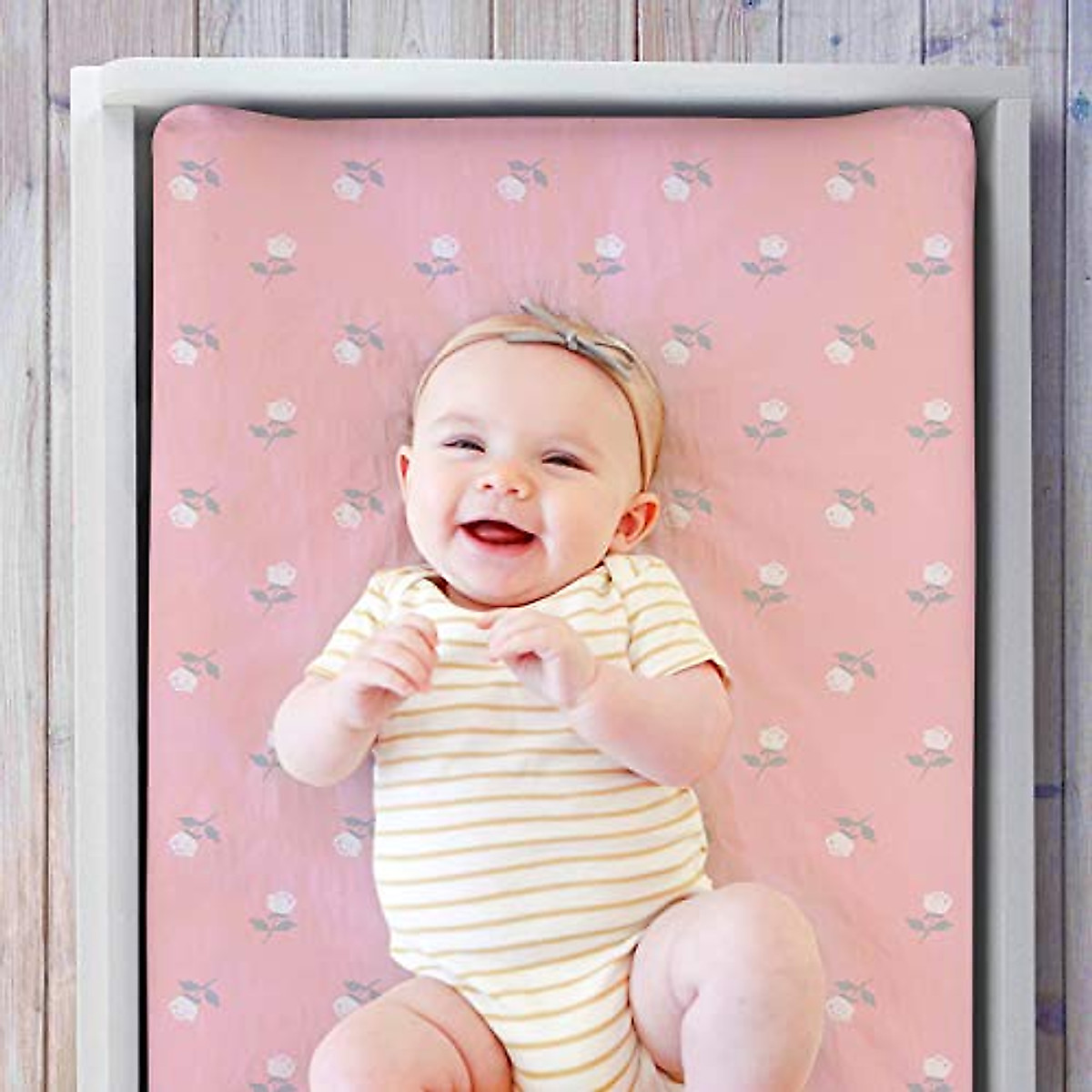 The Peanutshell Pink Floral Changing Pad Cover Set for Baby Girls | 2 Pack Set | Pink Roses & Ditsy Floral