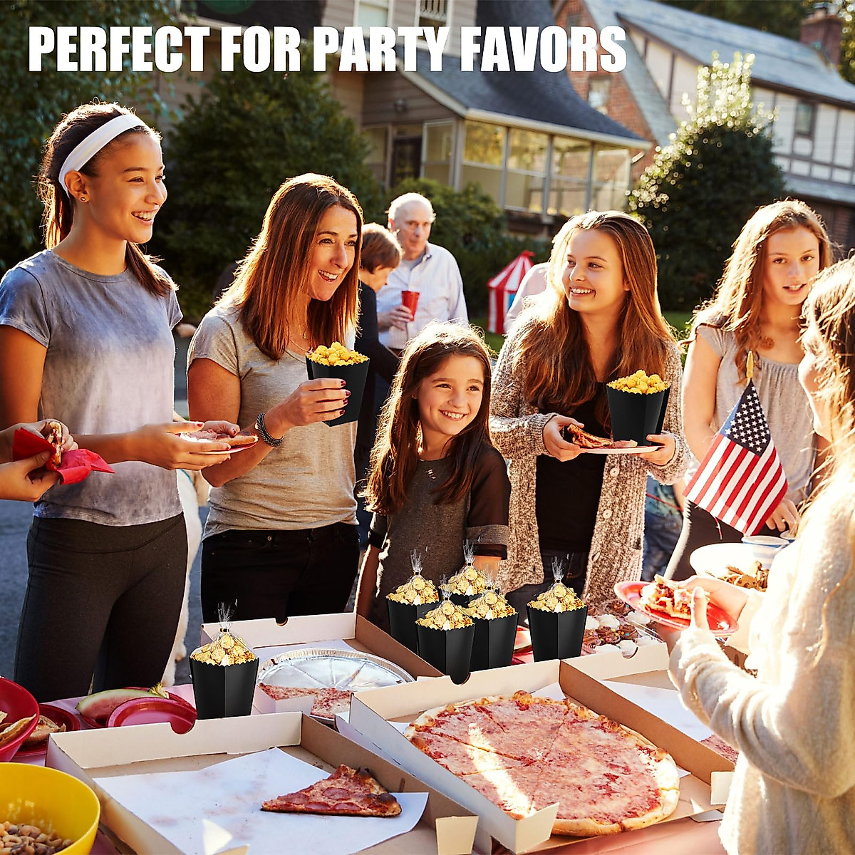 Zopeal Mini Popcorn Boxes and Clear Treat Bag Set, Bulk Popcorn Bags Open Top Paper Popcorn Containers with Treat Bags Popcorn Candy Boxes for Movie, Party, 3 x 4 Inch(Black, 200 Pcs)