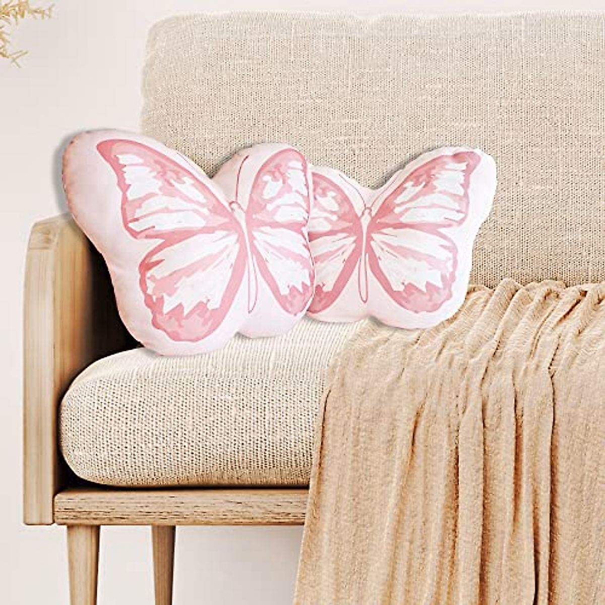 June Garden Decorative Plush Soft Cushion Butterfly Throw Pillow - 16 x 12 Inches - Pink