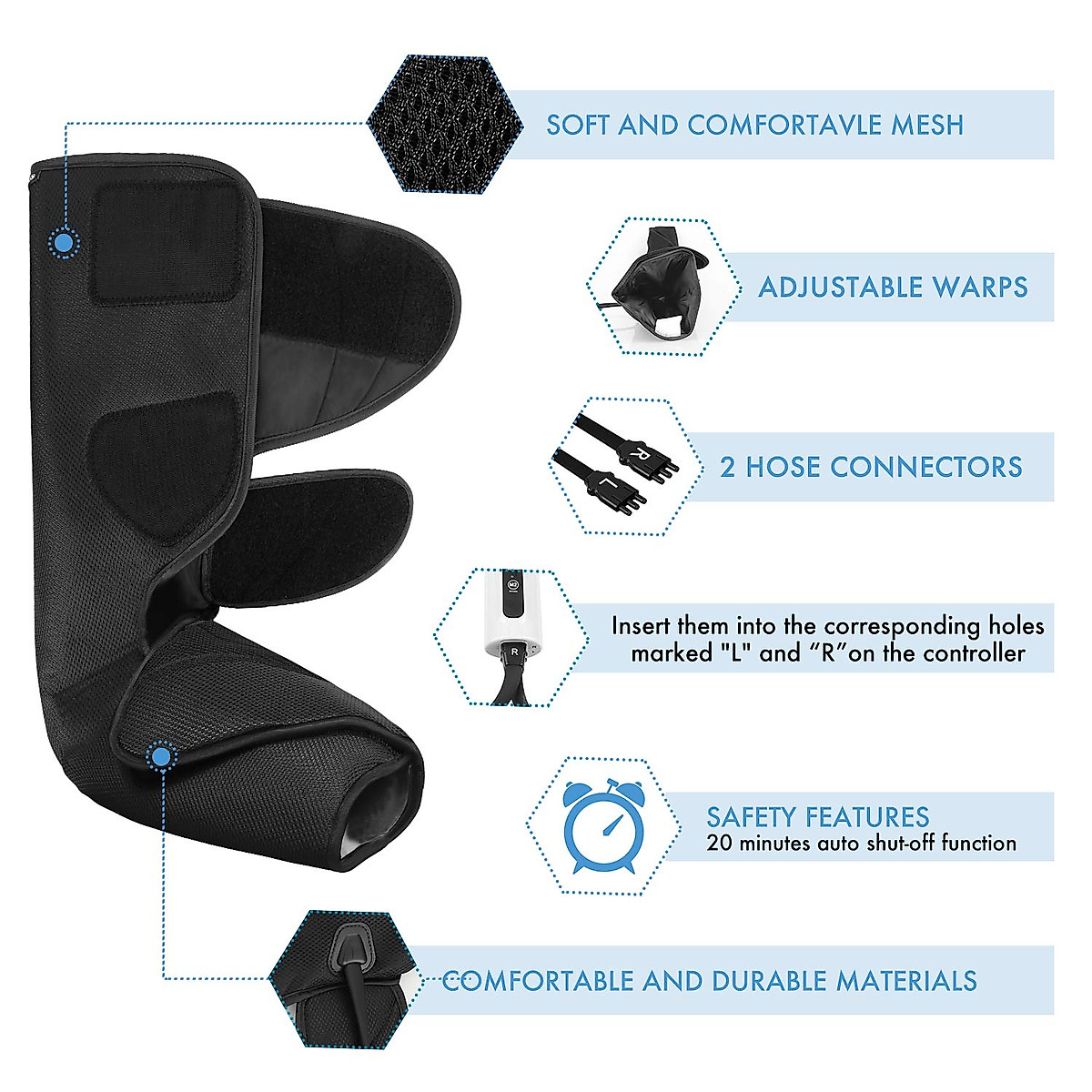 CINCOM Leg Massager for Circulation and Pain Relief, Air Compression Foot and Calf Massager Helpful for Relaxation, Swelling and Edema Gifts for Mom and Dad (with 2 Extensions) - FSA HSA Eligible