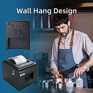 vretti Thermal Receipt Printer, 3'1/8 80mm Direct Thermal Printer with USB Serial LAN Port - Kitchen POS Printer ESC/POS Command Support Cash Drawer