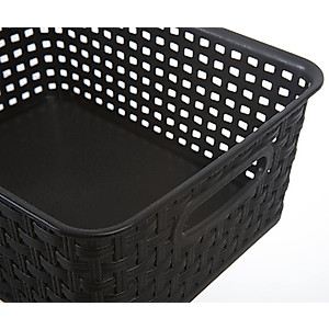 ZHENFAN Black Plastic Woven Storage Baskets, 6-Pack Weave Basket Organizer for Kitchen Office Bathroom