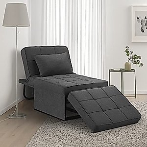 Saemoza Sleeper Sofa Bed, 4 in 1 Multi Function Single Folding Ottoman Bed, Modern Sleeper Convertible Chair Adjustable Backrest Small Couch Bed for Living Room/Small Apartment, Deep Grey