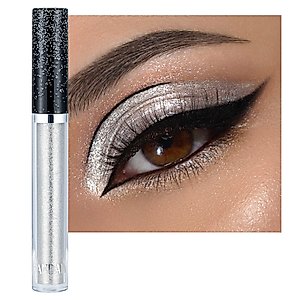 DekRion Glitter Eyeshadows, Liquid Eyeshadows, Long-lasting Liquid Glitter Eyeshadows, Shimmer-Eyeshadows, Metals-Gloss-Sparkling Silver, Gold High-pigmented Colorful Glitter Eye Shadows(01#Silver)