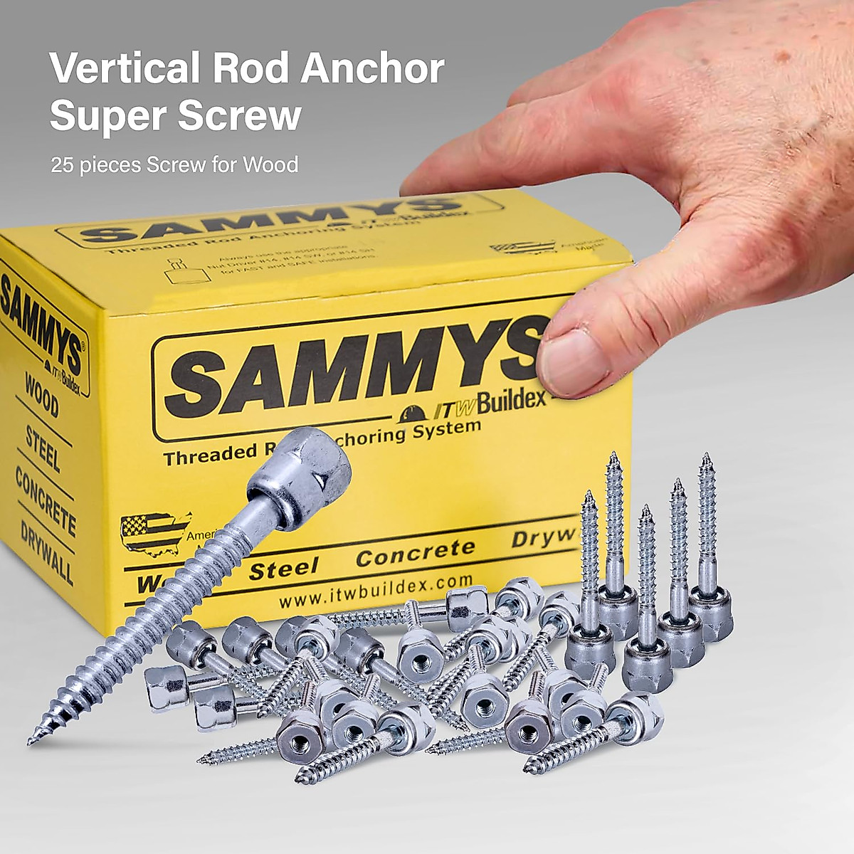 Sammys 8009925-25 Vertical Rod Anchor Super Screw with 3/8 in. Threaded Rod Fitting, 3/8 x 2-1/2'' Screw, for Wood (Pkg.=25) , Zinc