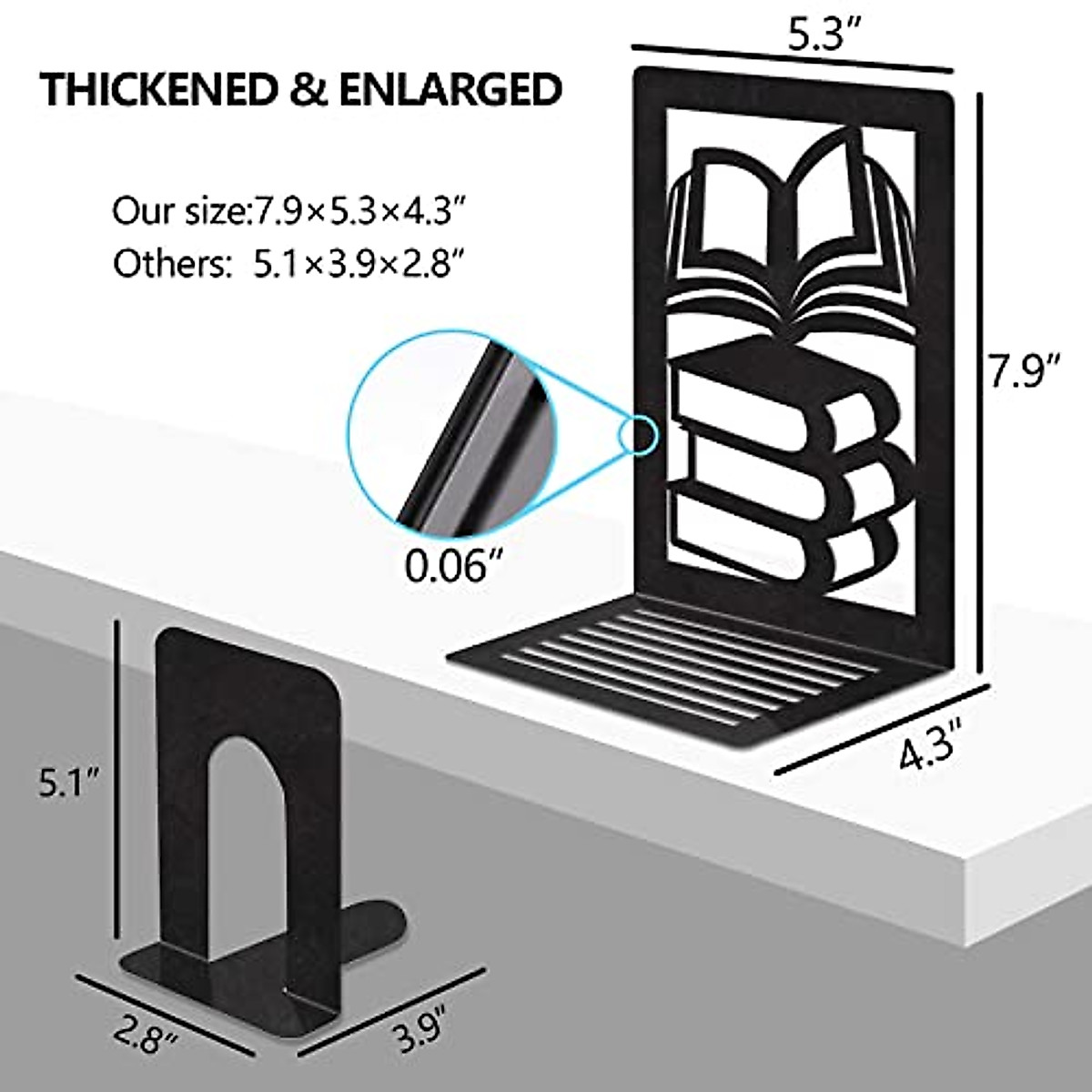 Metal Bookends-Bookend Decorative Heavy Book Ends for Shelves ,Black Book Supports Non-Skid Pineapple Bookshelf Holder for Office Home School Kitchen（Book）