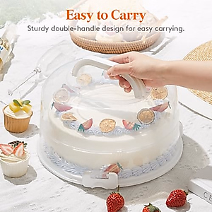 Lifewit Cake Carrier with Lid and Handle, Two Sided Cupcake Carrier Holder for 10” Cake or 9 Standard-Sized Cupcakes, Plastic Round Cake Transport Storage Container Stand for Pies and Cookies, White