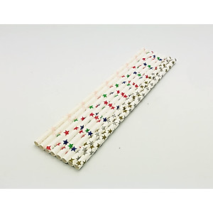 100 Pcs Colorful Disposable Straws, Star Drinking Straws, Rainbow Paper Straws for Juices, Shakes, Cocktail, Smoothies, Party Supplies (White)