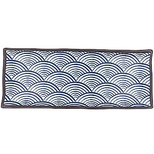 White and Blue Seigaiha Patterned Melamine Rectangular Serving Platter, Sushi Plate and H'orderve Trays Dinnerware for Parties, 10.75 x 4.25 Inches