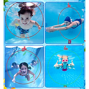 15PCS Pool Toys Games Set-5 Diving Through Swim Rings + 5 Flamingo Buoys + 5 Sand Bags for Kids 3,4,5,6,7,8,9,10,11,12 Adults-Swimming Thru Pool Hoop Accessories Water Sport Gifts (Assembly Needed)