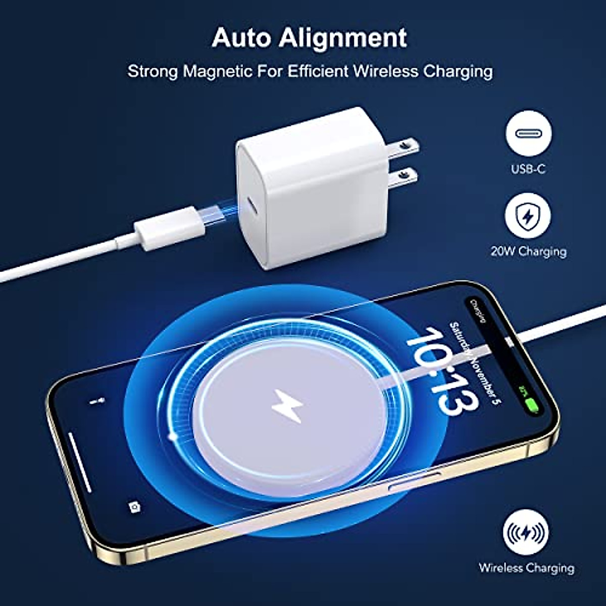 2 Pack Magnetic Wireless Charger, 15W Fast Wireless Charging Pad with MagSafe Charger for iPhone 15/14/Pro/Max/Plus/13 Series, AirPods 3/Pro 2/Pro with 20W USB C PD Adapter