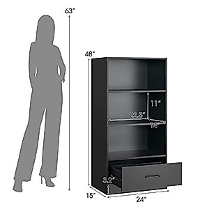 Tangkula 3 Tier Bookcase with Drawer, 48”Tall Freestanding Bookshelf with 3 Open Shelves & 1 Drawer, Anti-toppling Devices, Modern Display Storage Organizer for Home Office (Black, 48" H)