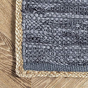 nuLOOM Koda Solid Leather Flatweave Runner Rug, 2' x 6', Blue