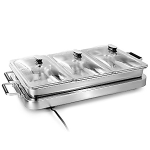 MegaChef 3-in-1 Electric Chaffing Buffet Server and Warming Tray with Triple 2.63 Quart Trays and 8.6 Quart Baking Pan
